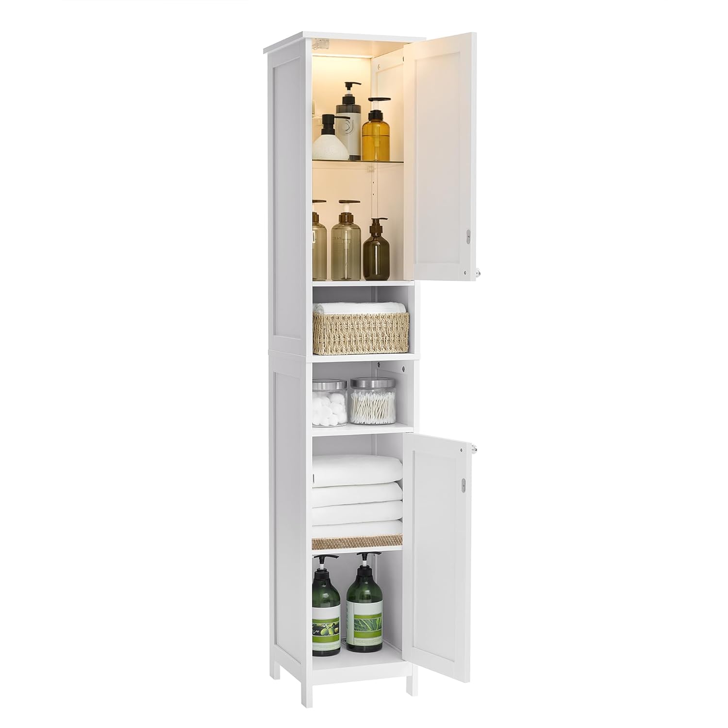 VASAGLE Badezimmerschrank mit Beleuchtung, verstellbaren Ablagen ...