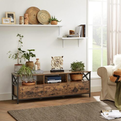 VASAGLE TV‑Schrank Lowboard 65 Zoll 147 cm, 3 Schubladen, Stahlgestell ...